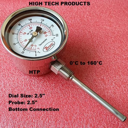 Temperature Gauge 0°C to 160°C, Chrome Body Dial Size 2.5 Inch, Bottom ...